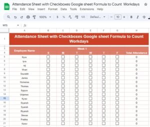 Attendance Sheet with Checkboxes in Google Sheets to Count Workdays - Neotech Navigators