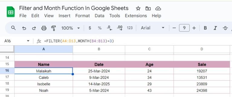 FILTER and MONTH Function In Google Sheets - Neotech Navigators