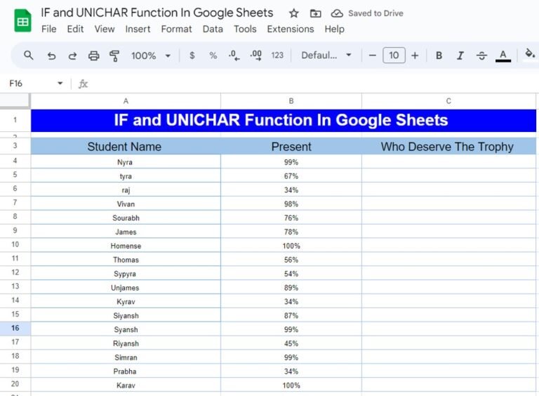 IF and UNICHAR Function In Google Sheets - Neotech Navigators