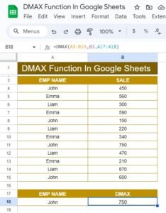 How to Use the DMAX Function in Google Sheets: A Step-by-Step Example ...