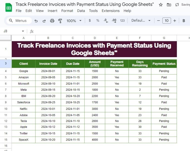 Track Freelance Invoices with Payment Status Using Google Sheets: A ...