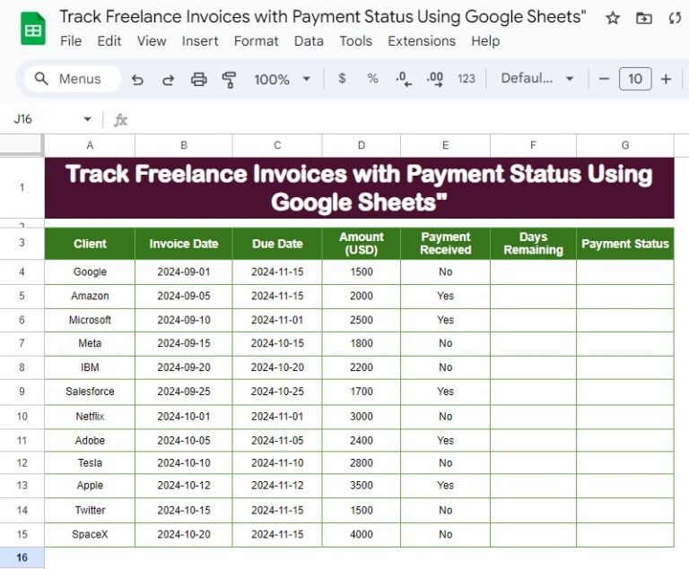 Track Freelance Invoices with Payment Status Using Google Sheets: A ...