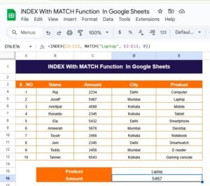 How to Use INDEX With MATCH Function in Google Sheets: A Simple Example ...