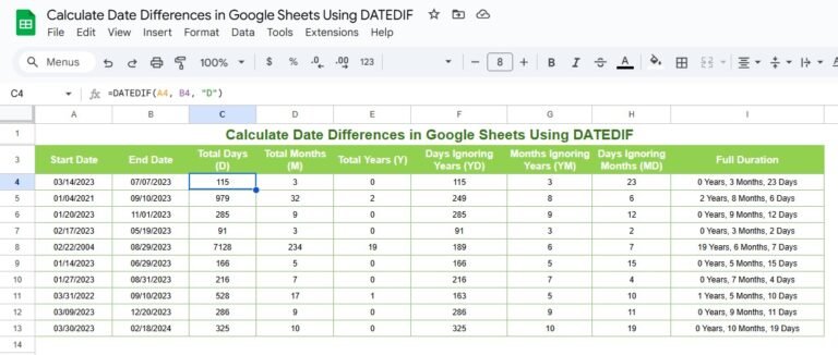 Calculate Date Differences in Google Sheets Using DATEDIF - Neotech Navigators