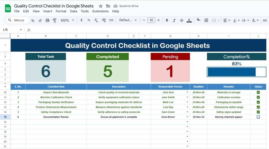 Quality Control Checklist in Google Sheets - Neotech Navigators