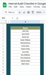 Internal Audit Checklist in Google Sheets - Neotech Navigators