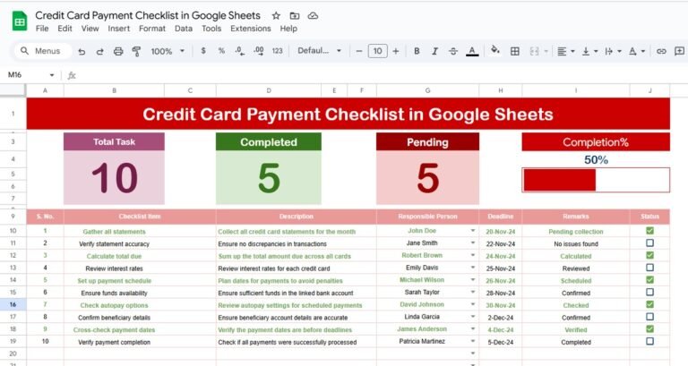 Credit Card Payment Checklist in Google Sheets - Neotech Navigators