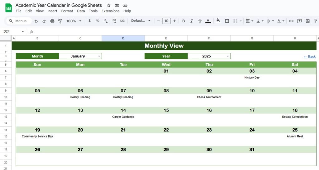 Academic Year Calendar in Google Sheets - Neotech Navigators