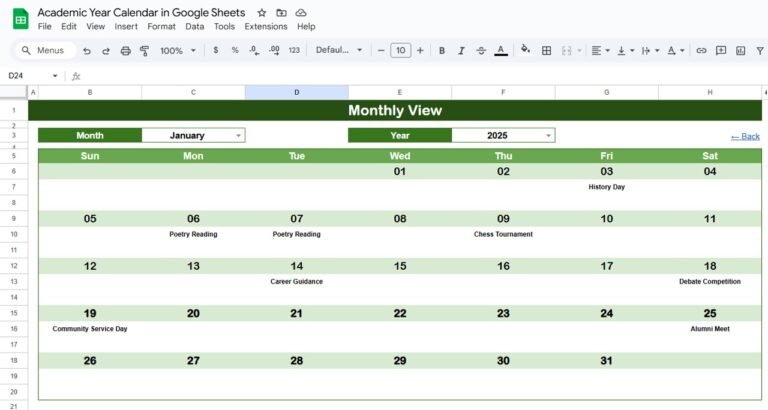 Academic Year Calendar in Google Sheets - Neotech Navigators