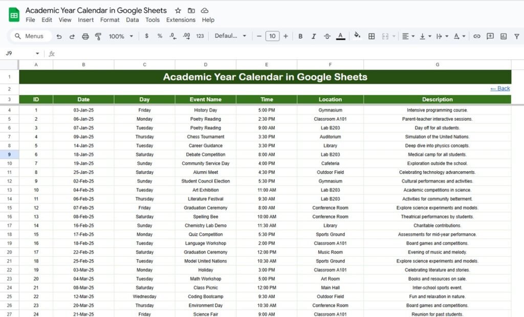 Academic Year Calendar in Google Sheets - Neotech Navigators