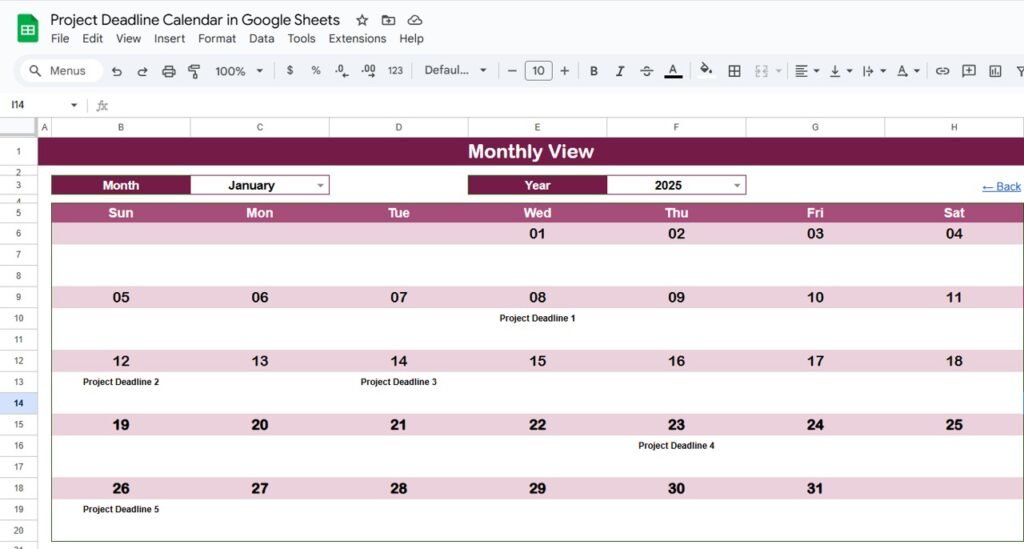 Project Deadline Calendar in Google Sheets - Neotech Navigators
