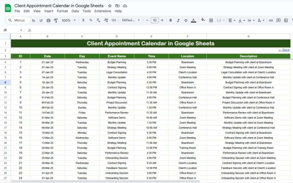 Client Appointment Calendar in Google Sheets - Neotech Navigators