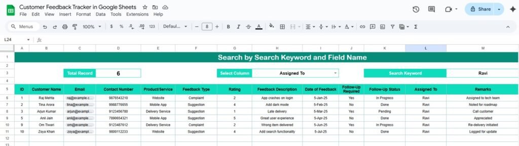 Customer Feedback Tracker in Google Sheets - Neotech Navigators