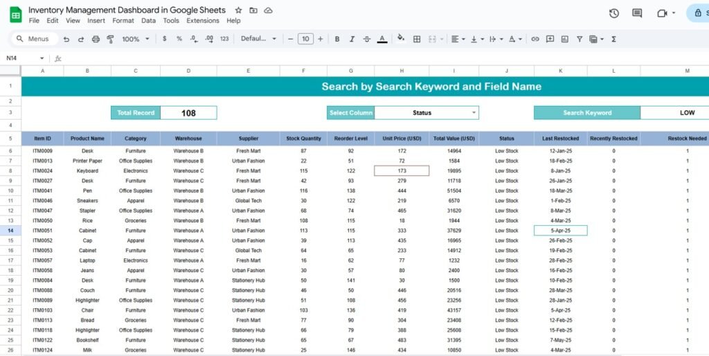 Inventory Management Dashboard in Google Sheets - Neotech Navigators