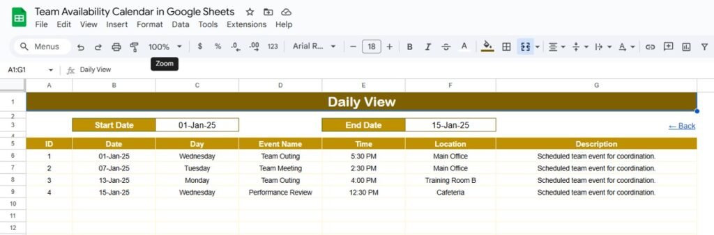 Team Availability Calendar in Google Sheets - Neotech Navigators