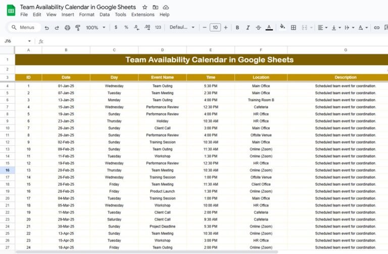 Team Availability Calendar in Google Sheets - Neotech Navigators