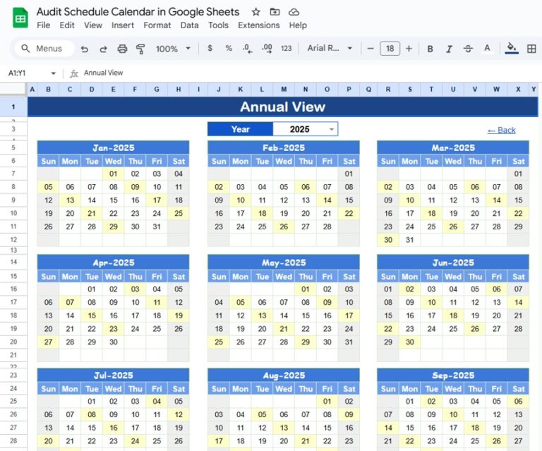 Audit Schedule Calendar in Google Sheets - Neotech Navigators