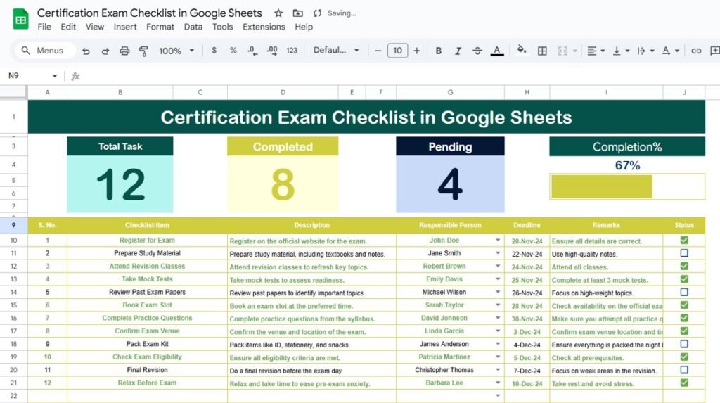 Certification Exam Checklist in Google Sheets - Neotech Navigators