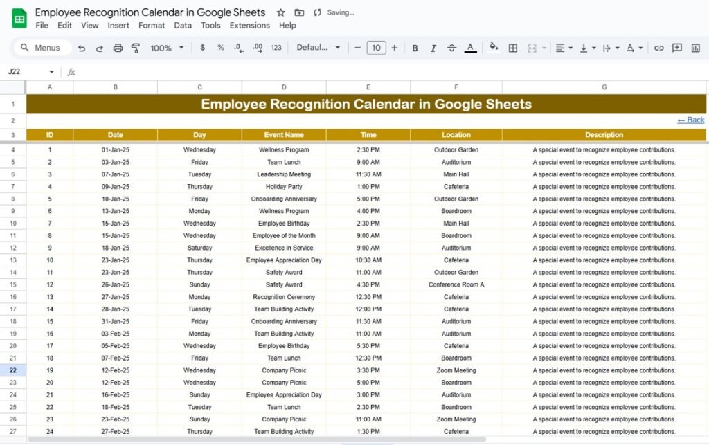 Employee Recognition Calendar in Google Sheets - Neotech Navigators