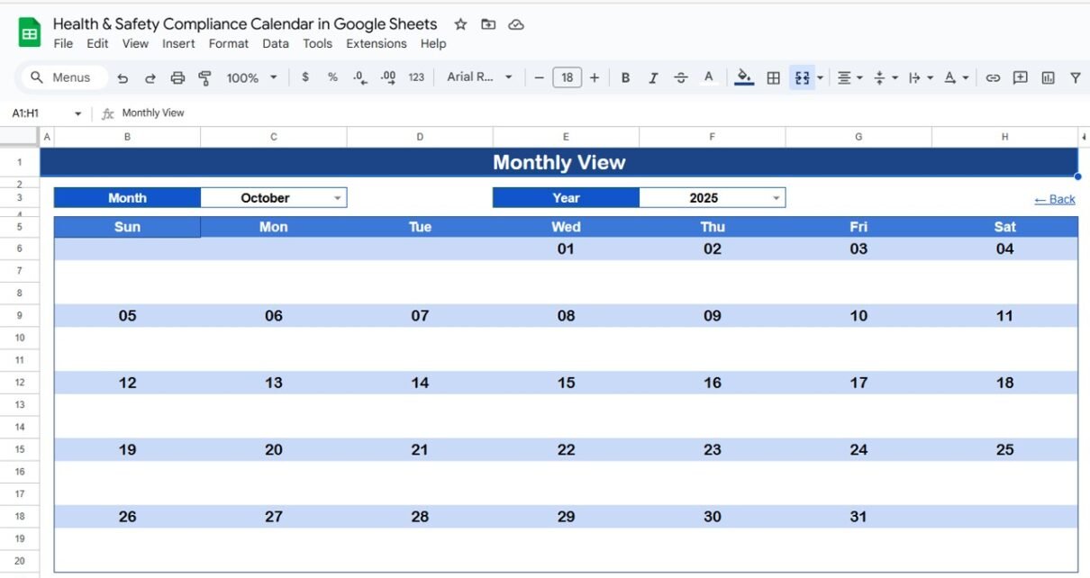 Health & Safety Compliance Calendar in Google Sheets - Neotech Navigators