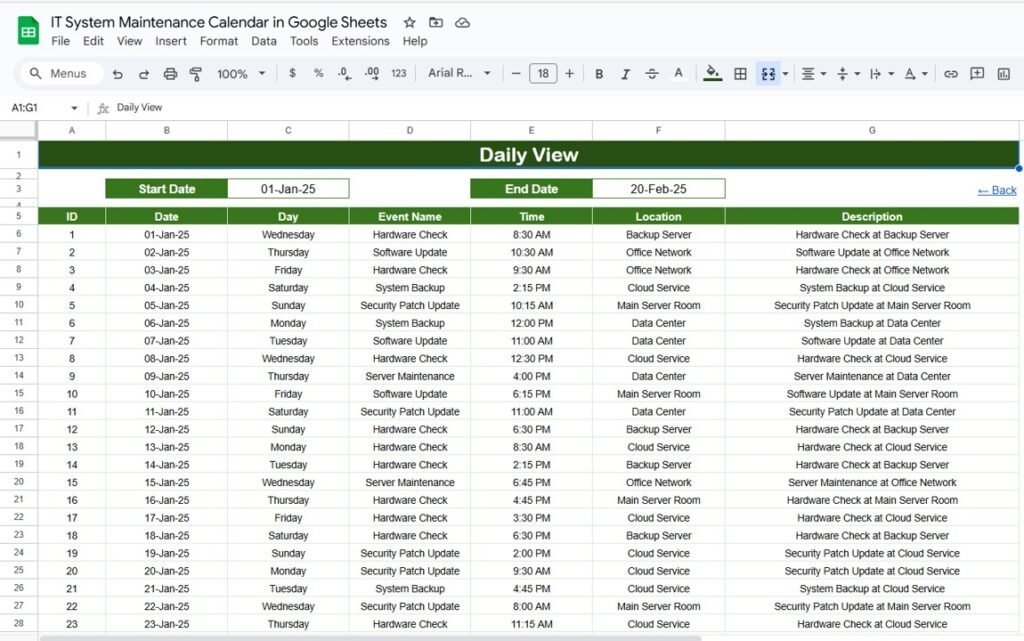 IT System Maintenance Calendar in Google Sheets - Neotech Navigators