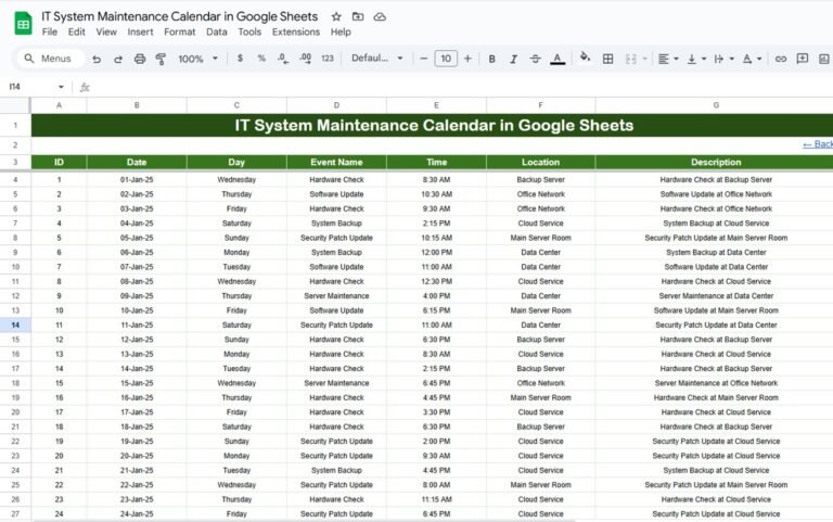 IT System Maintenance Calendar in Google Sheets - Neotech Navigators
