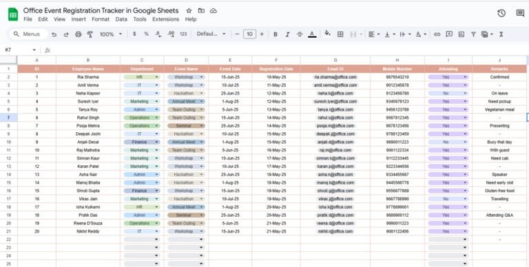Office Event Registration Tracker in Google Sheets - Neotech Navigators