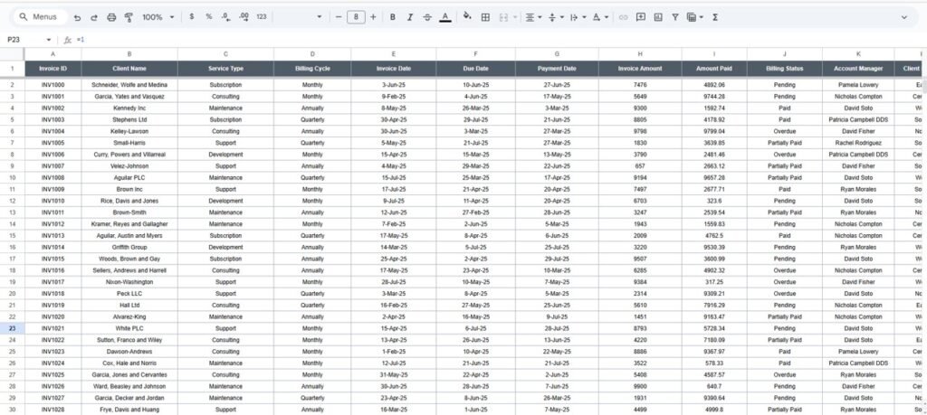 Client Billing Dashboard in Google Sheets - Neotech Navigators