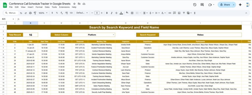 Conference Call Schedule Tracker in Google Sheets - Neotech Navigators