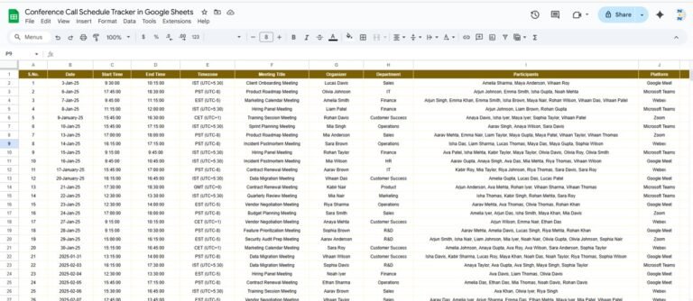 Conference Call Schedule Tracker in Google Sheets - Neotech Navigators