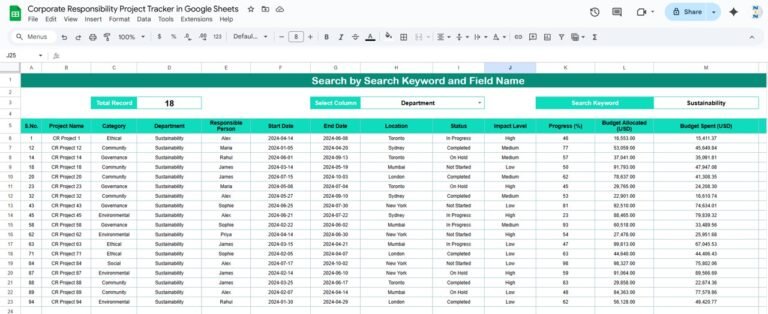 Corporate Responsibility Project Tracker in Google Sheets - Neotech ...