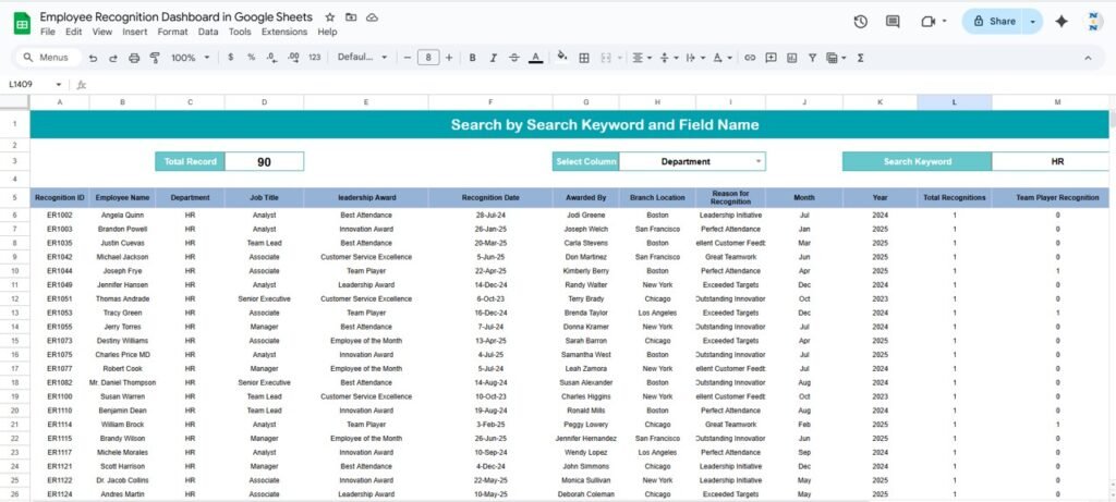 Employee Recognition Dashboard in Google Sheets - Neotech Navigators