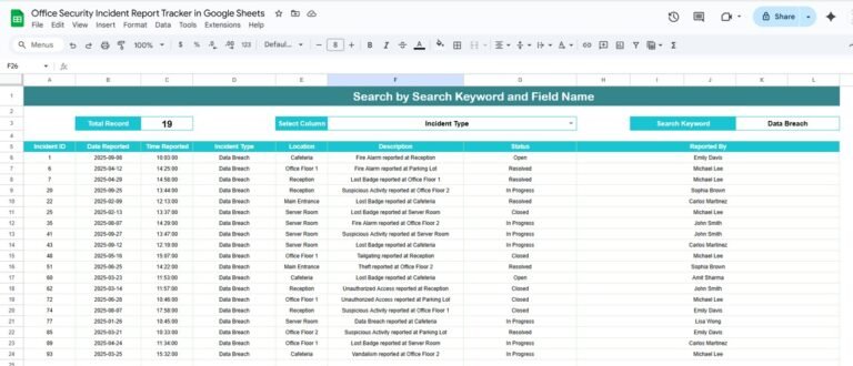 Office Security Incident Report Tracker in Google Sheets - Neotech ...