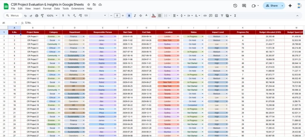 CSR Project Evaluation & Insights in Google Sheets - Neotech Navigators