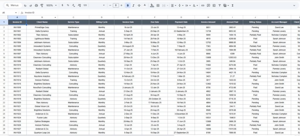 Client Billing & Invoice Management Dashboard in Google Sheets ...