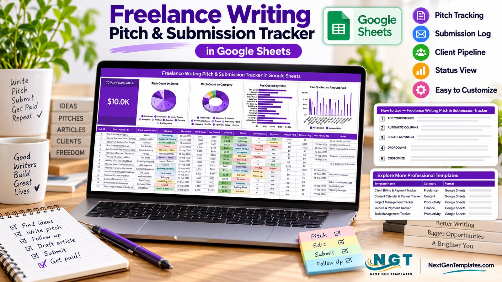 Freelance Writing Pitch and Submission Tracker Template